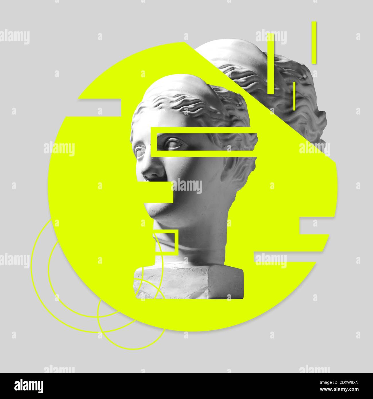 Contemporary art collage with antique statue head in a surreal style ...