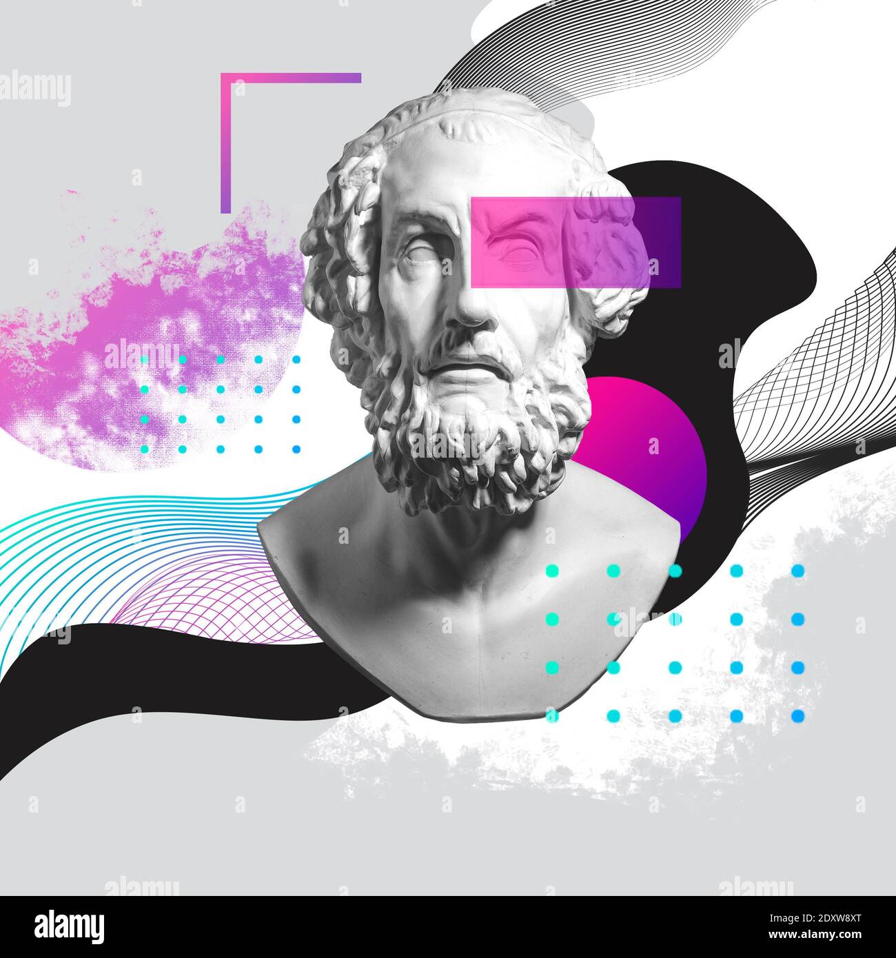 Contemporary art collage with antique statue bust in a surreal style ...