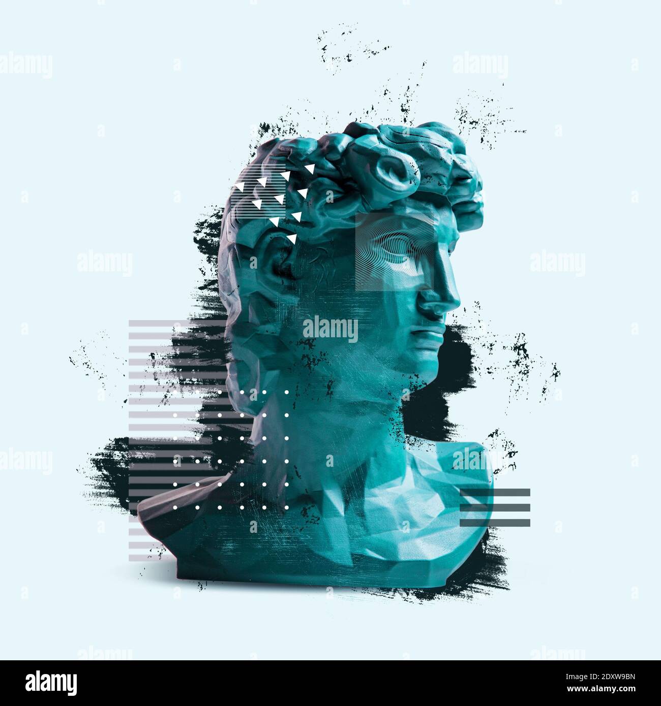 Contemporary art collage with antique statue bust in a surreal style ...