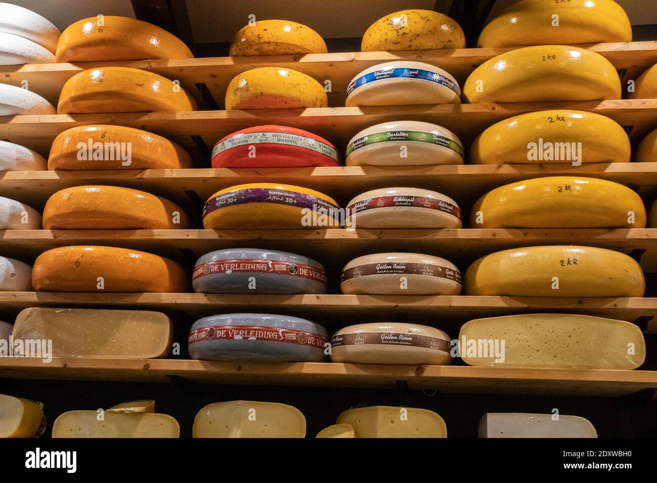 A shop display of cheese in the city of Gouda, Netherlands Stock Photo ...