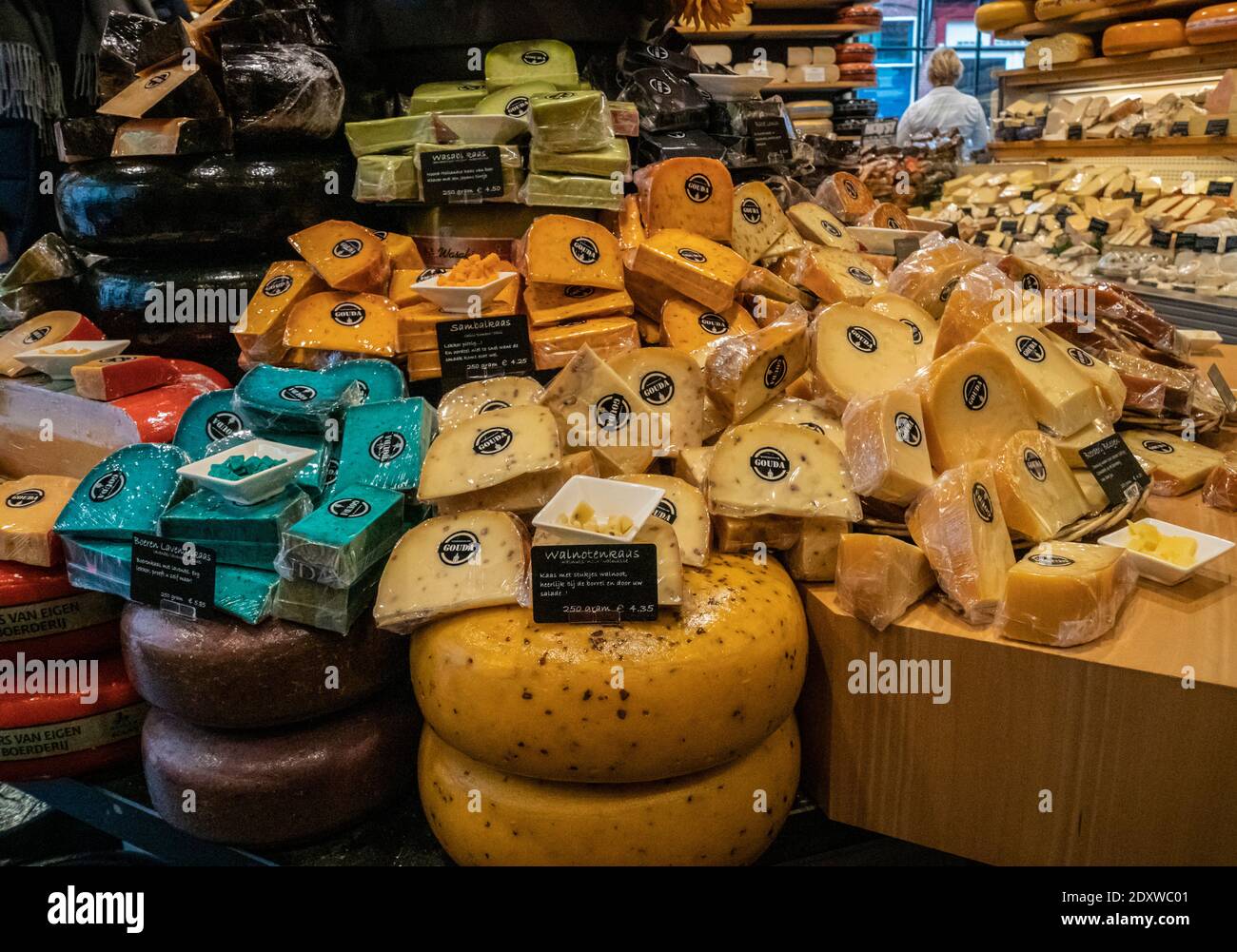 A shop display of cheese in the city of Gouda, Netherlands Stock Photo ...