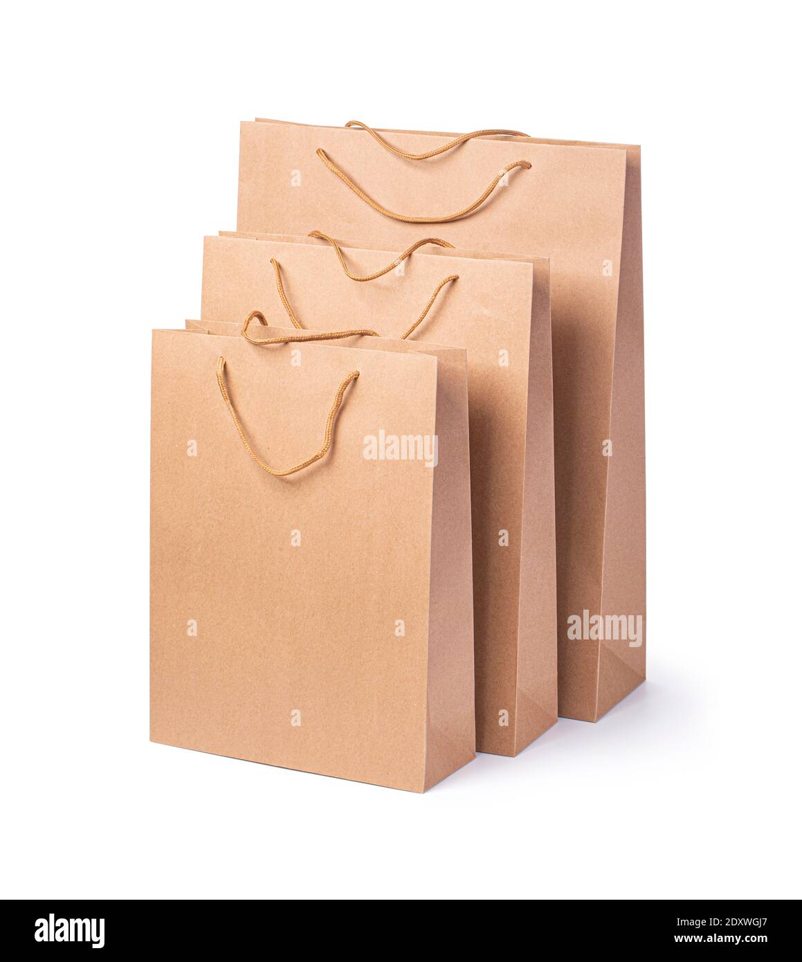 Folded paper bag with handle isolated on white background with clipping ...