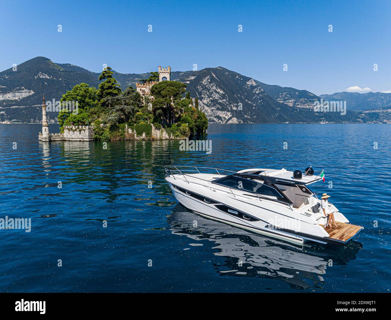 motor boat in navigation aerial view Stock Photo - Alamy
