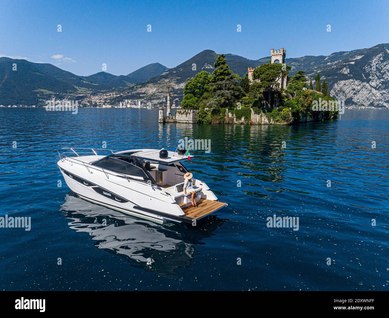 motor boat in navigation aerial view Stock Photo - Alamy