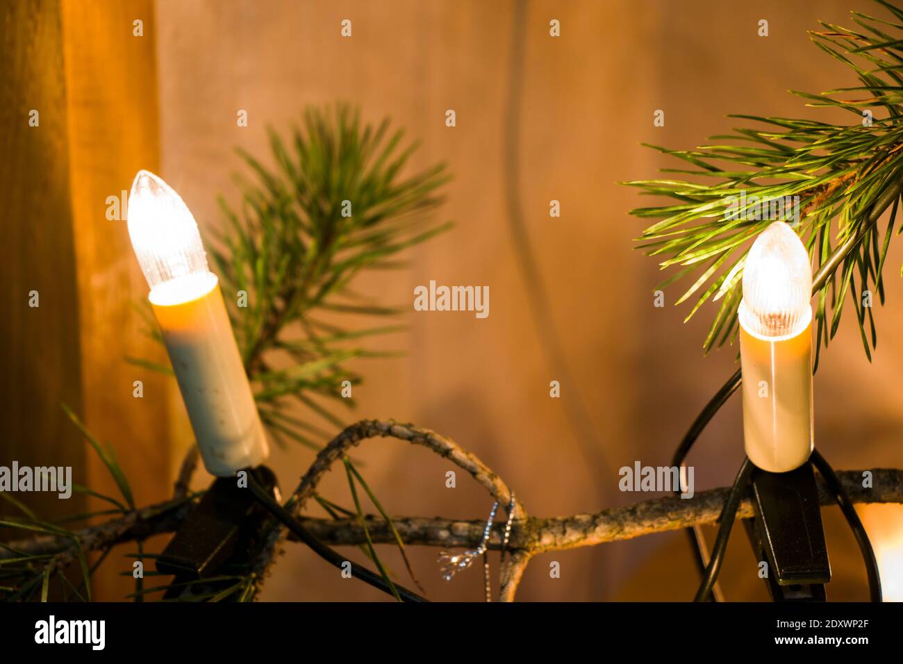 Christmas tree and lights, close-up Stock Photo - Alamy