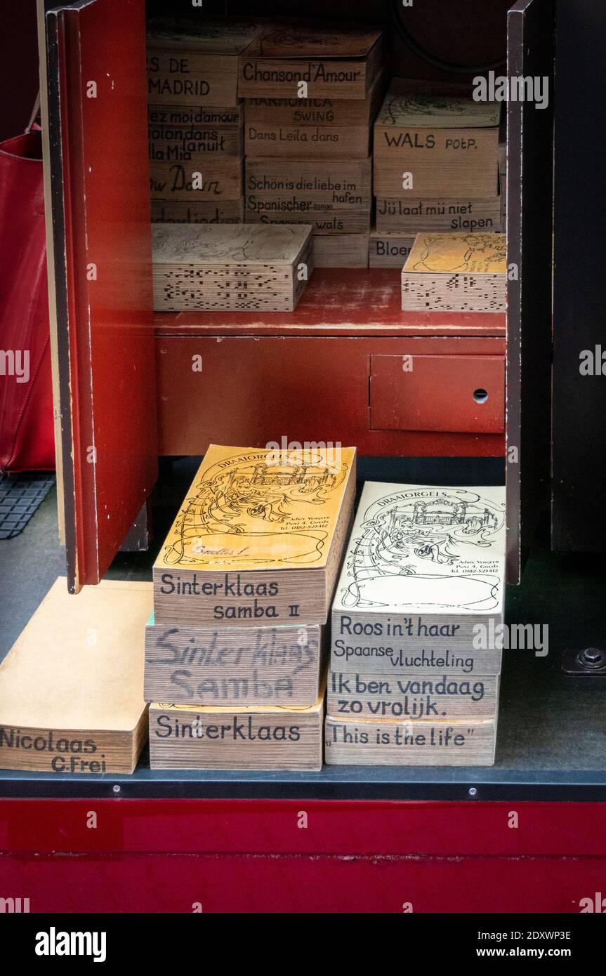Piles of book music for playing on a street organ in the city of Gouda ...