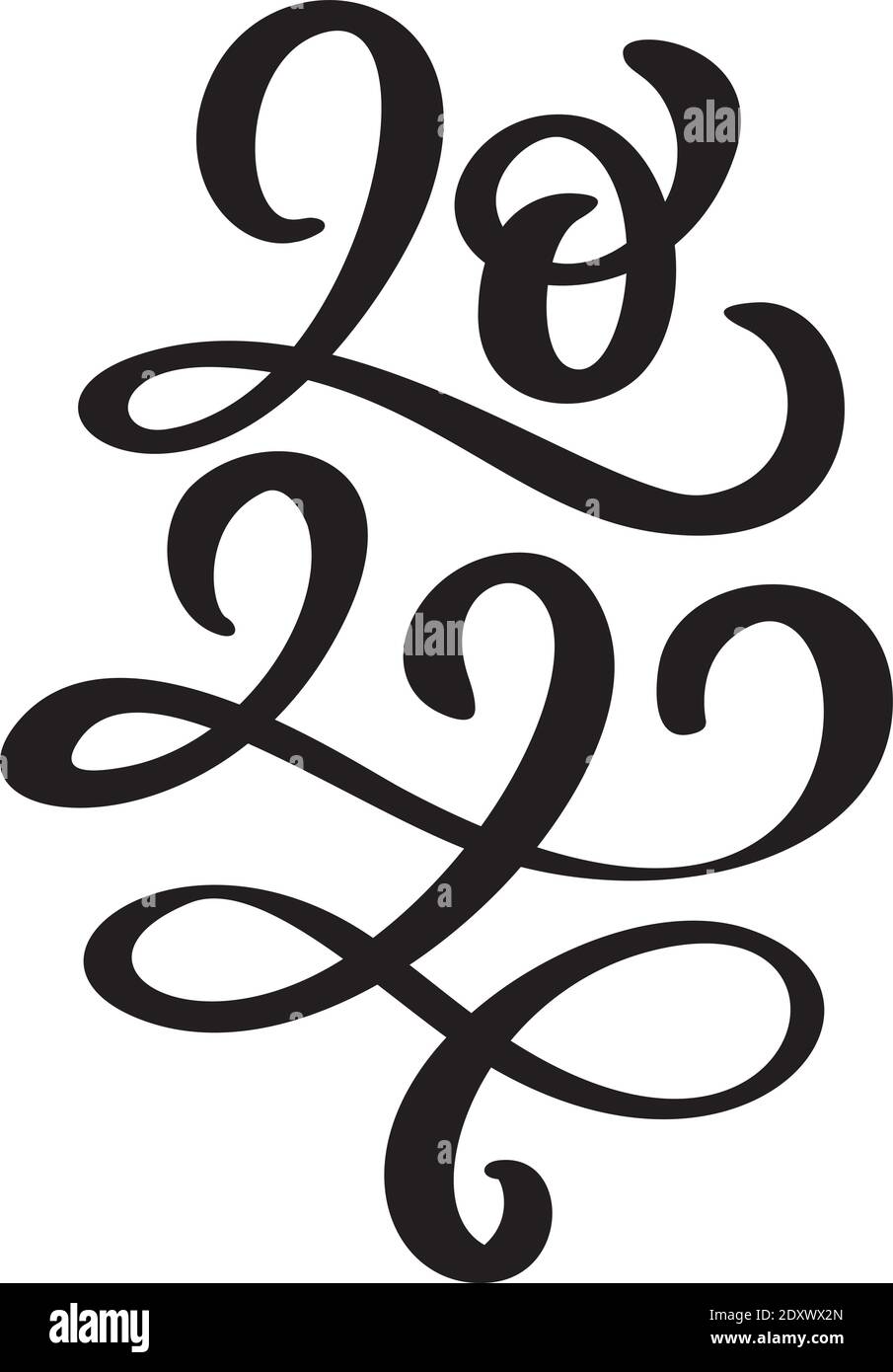 Hand drawn lettering calligraphy black number text 2022. Happy New Year ...