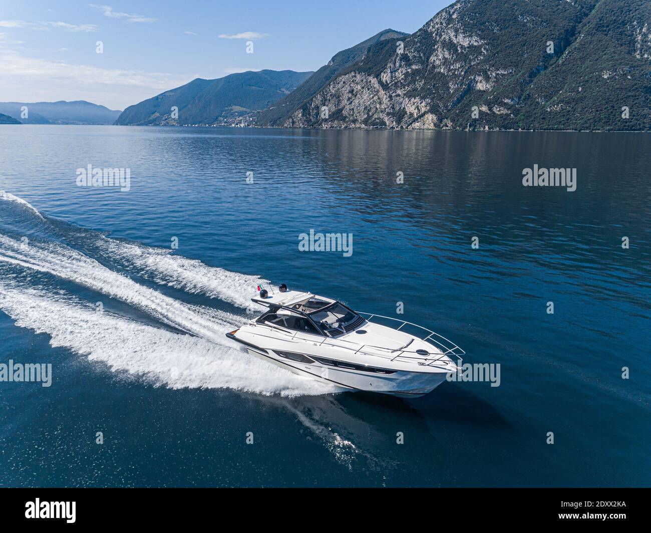 motor boat in navigation aerial view Stock Photo - Alamy