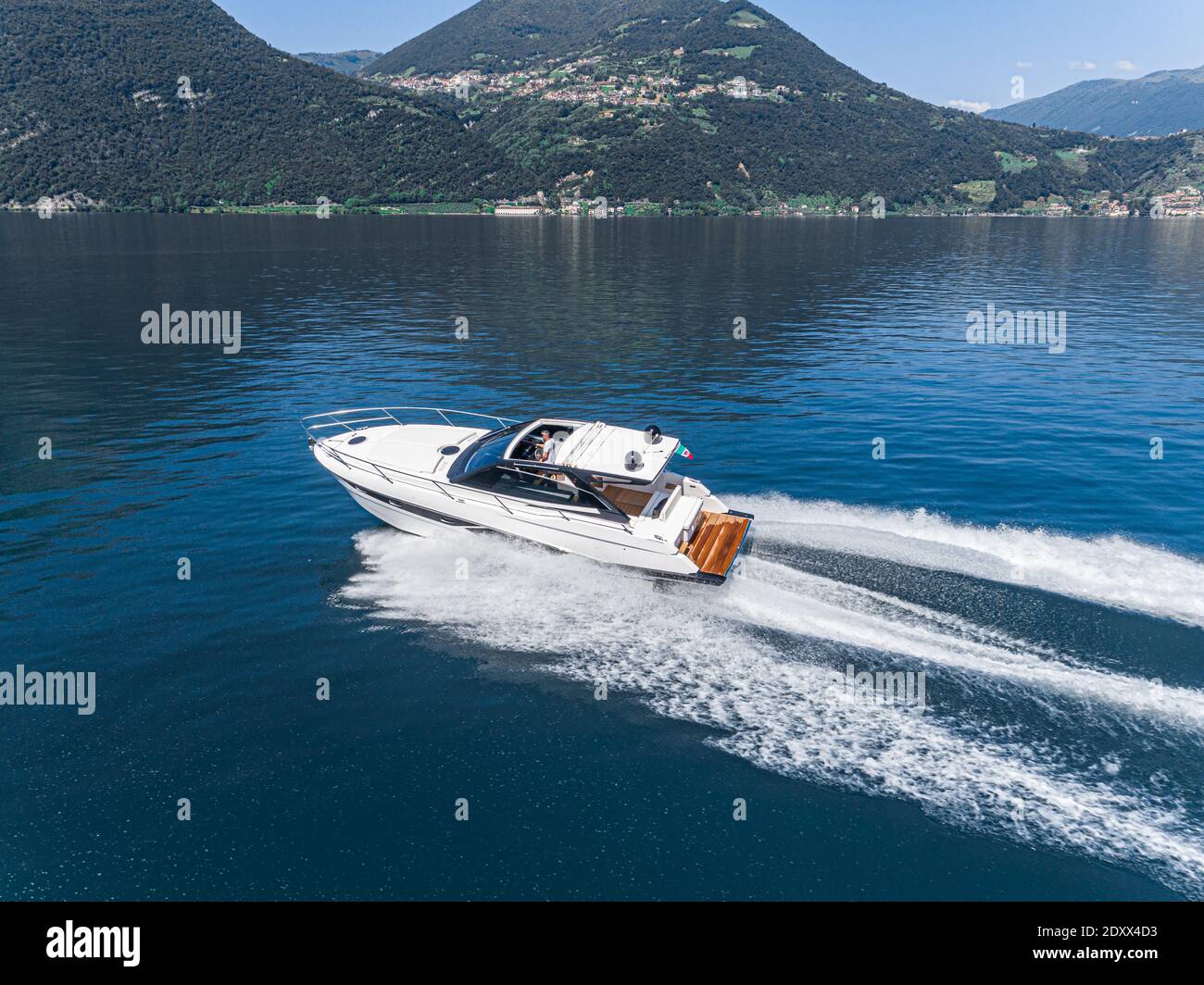 motor boat in navigation aerial view Stock Photo - Alamy