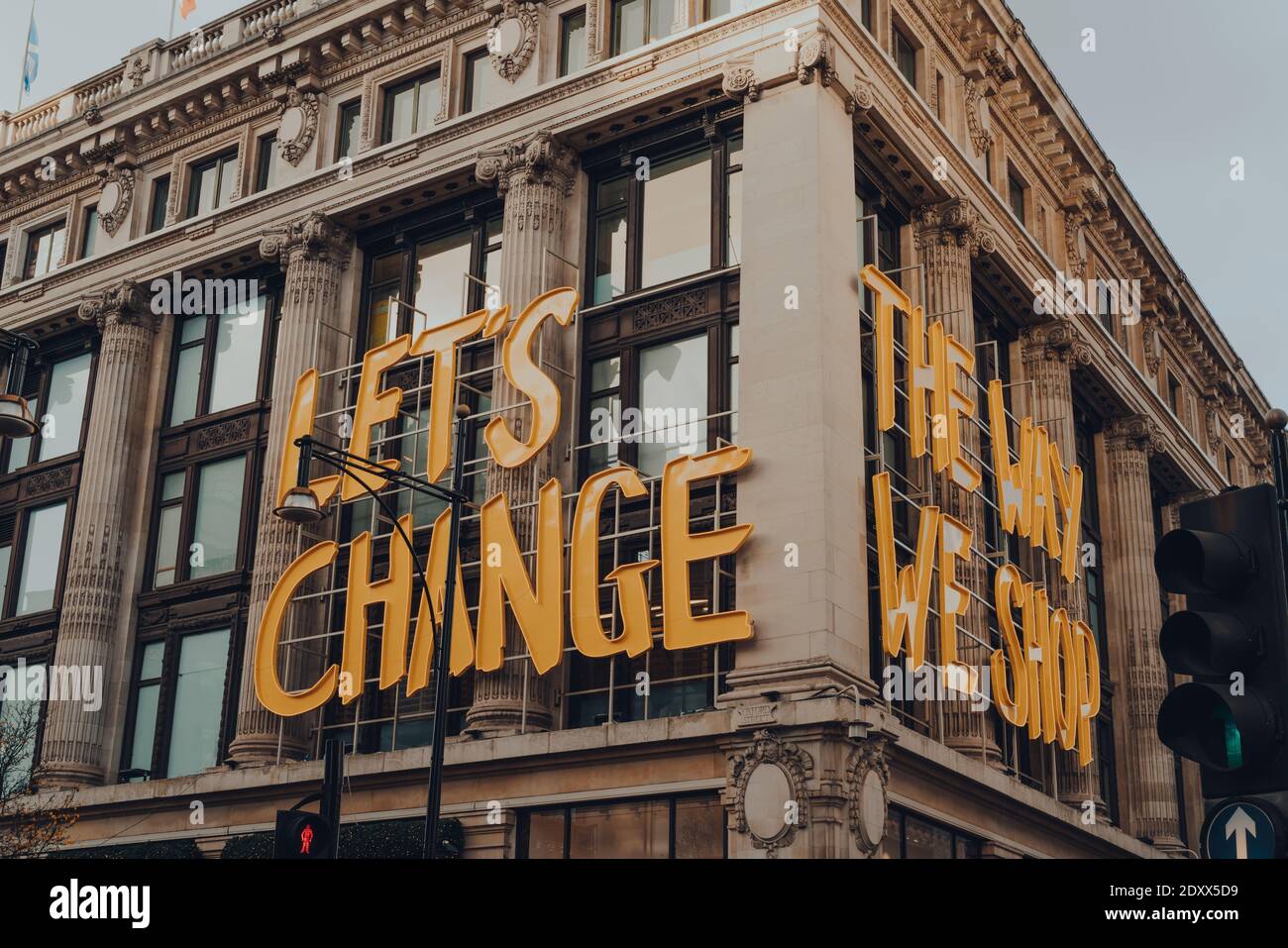 London, UK - December 5,2020: Lets Change The Way We Shop sign on the ...