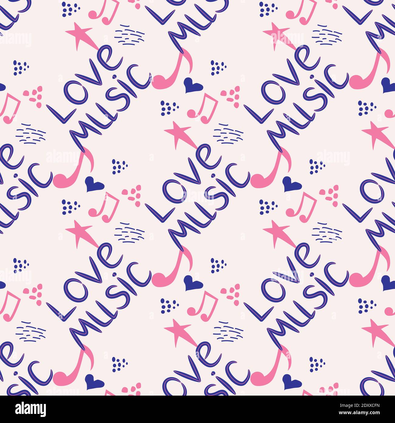 Love music seamless pattern with country guitar, music notes, treble ...