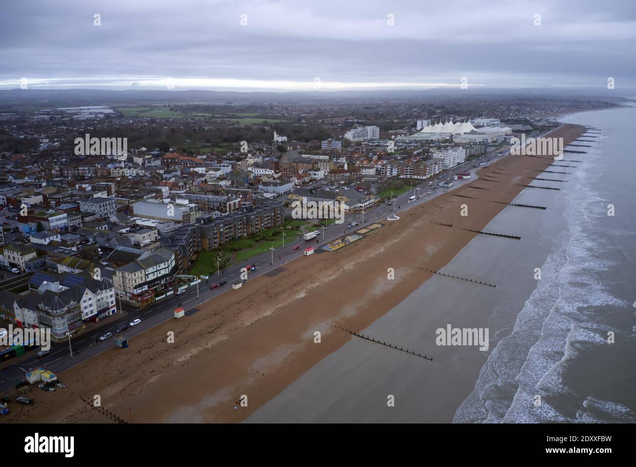 Aerial view looking eastwards from Bognor Regis seafront along the ...