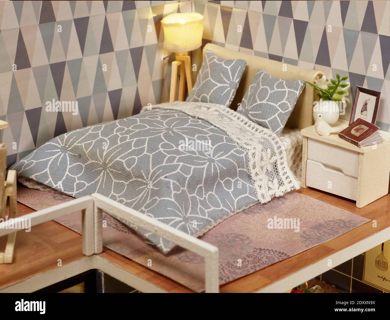 tiny toy model room with bed Stock Photo - Alamy
