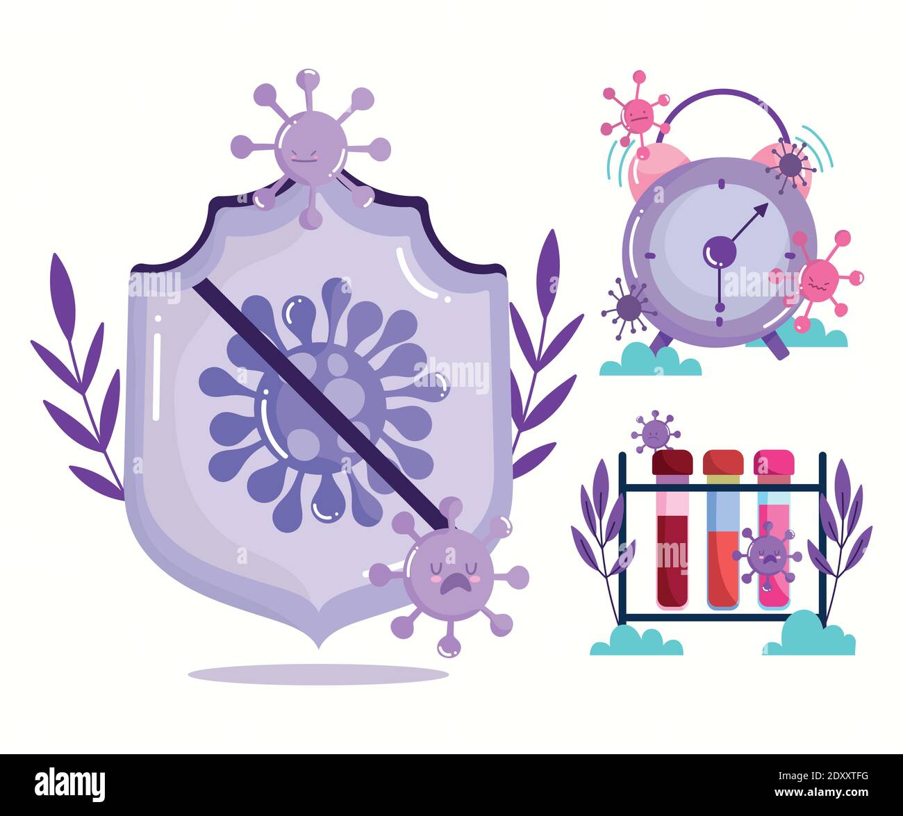 covid 19 virus cartoons shield test tubes and clock design of 2019 ncov ...