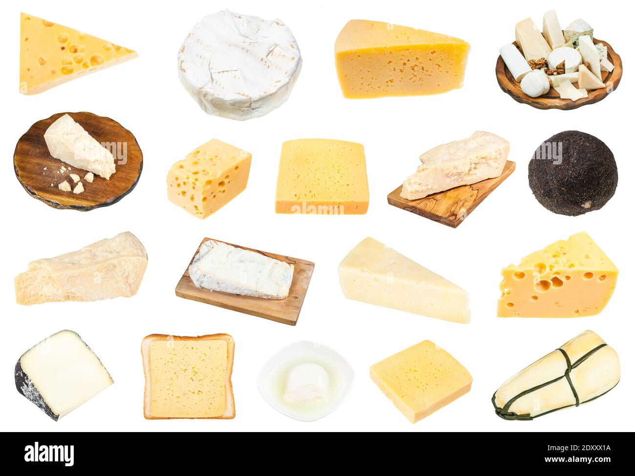 various pieces of cheeses isolated on white background Stock Photo - Alamy