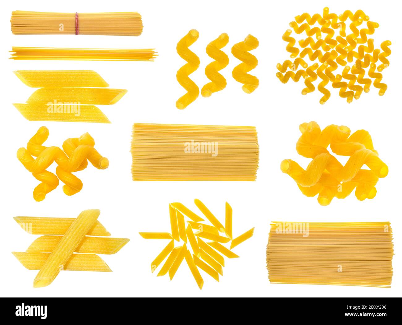 collection of dried italian pasta isolated on white background Stock ...