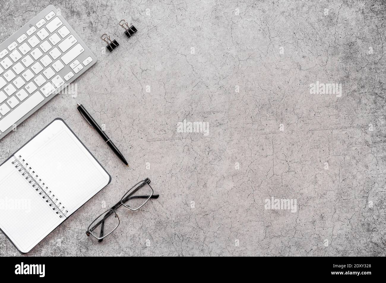 Office workplace flat lay with keyboard wand notebook Stock Photo - Alamy