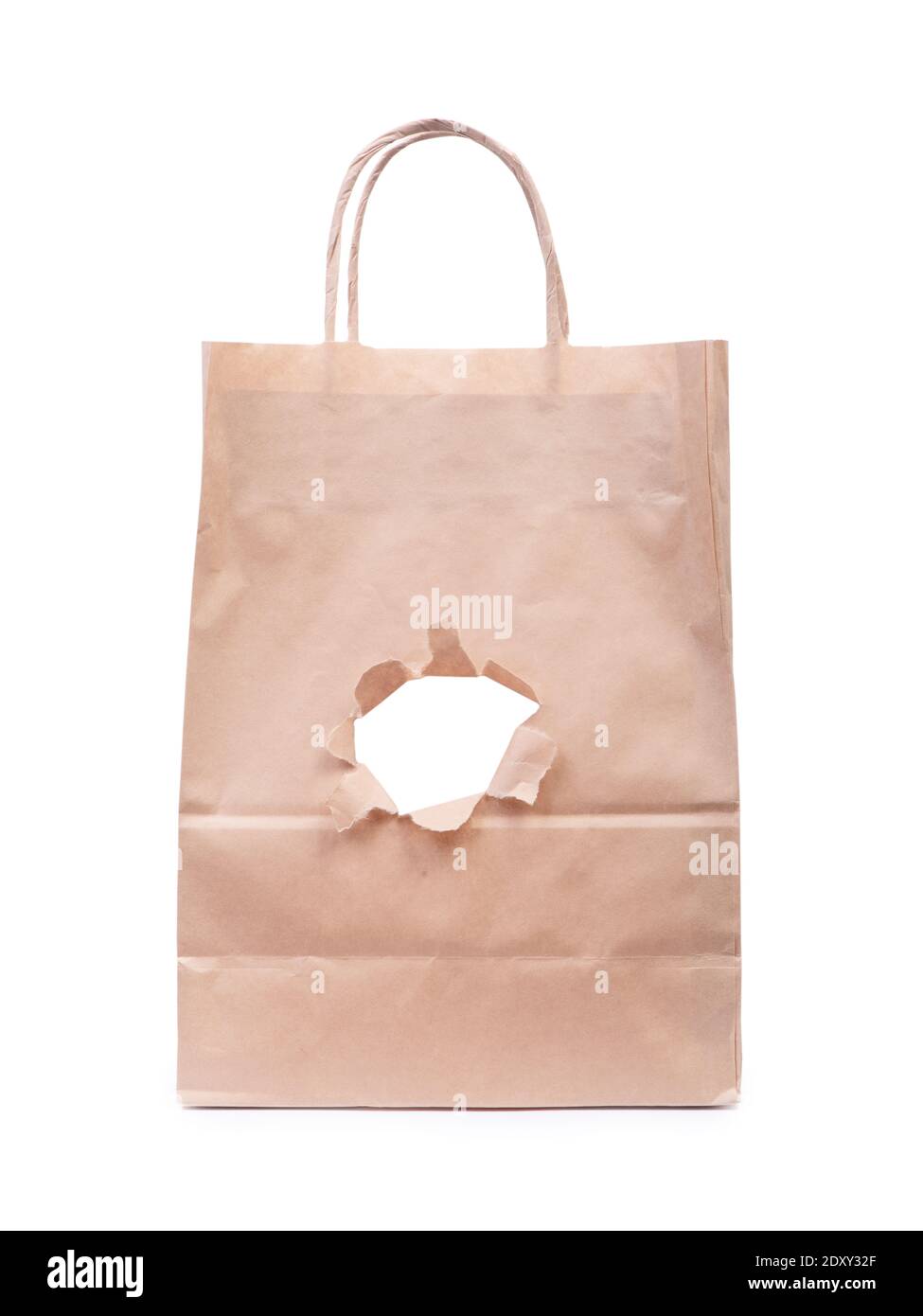 Paper bag with a torn hole isolated on white background Stock Photo - Alamy