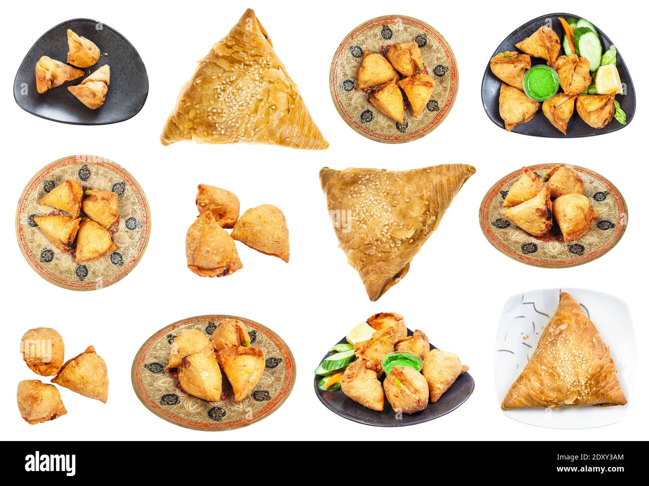 set of various Samsa and Samosa dishes (savoury pastry) isolated on ...