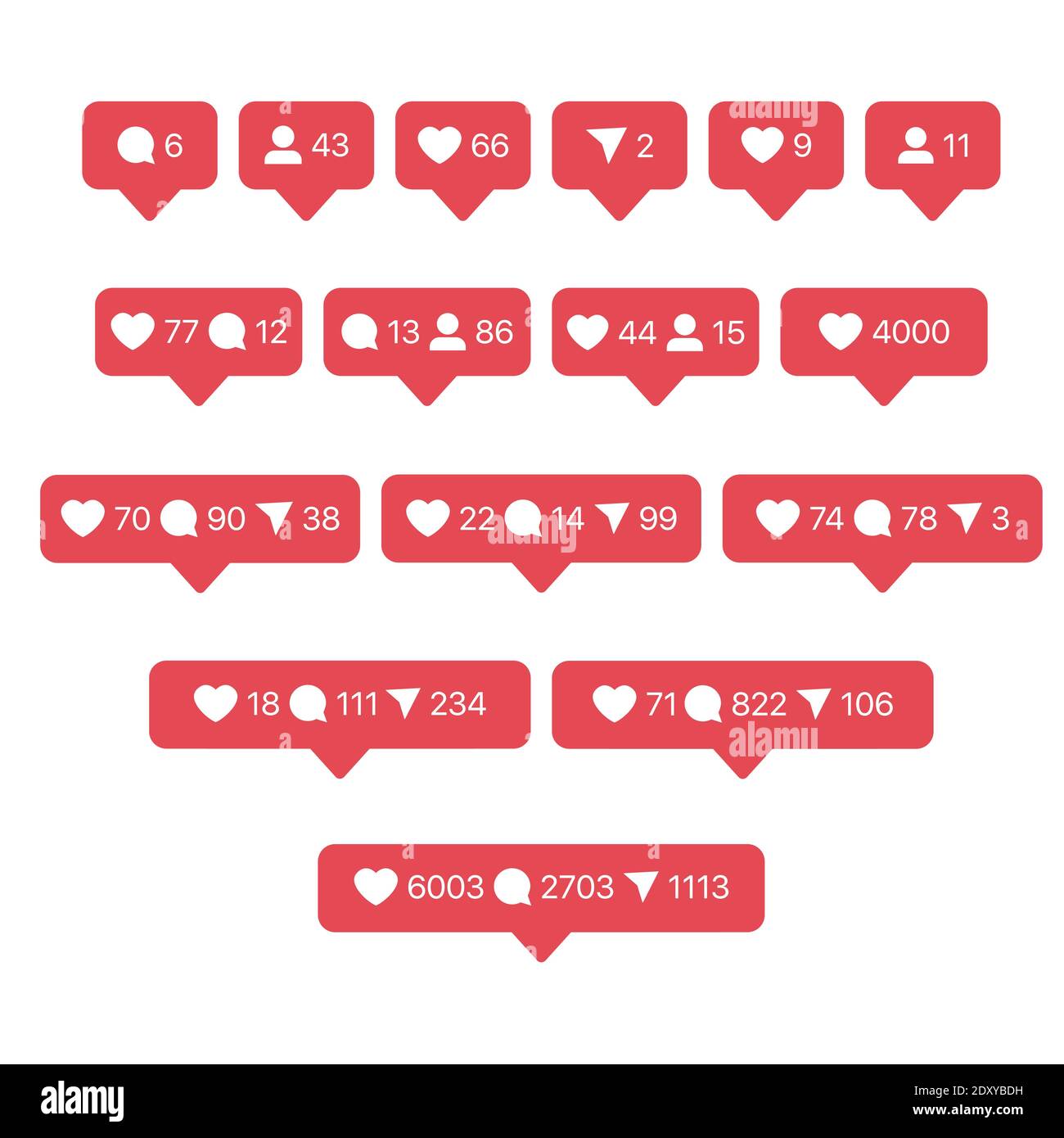 Pop Up Icon Set. Social Media Notification. Like, Comment, Repost ...