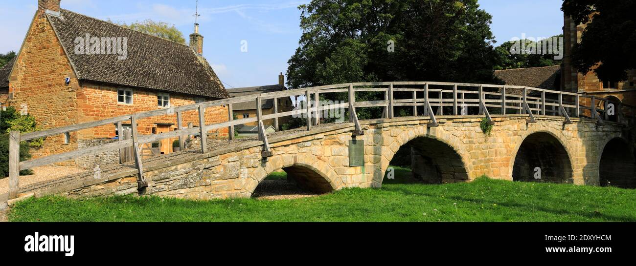 The 13th century, stone built Packhorse Bridge, Medbourne village ...