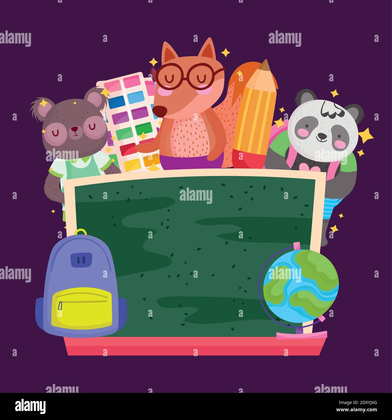 Back to school animals cartoons with board design, eduacation class and ...