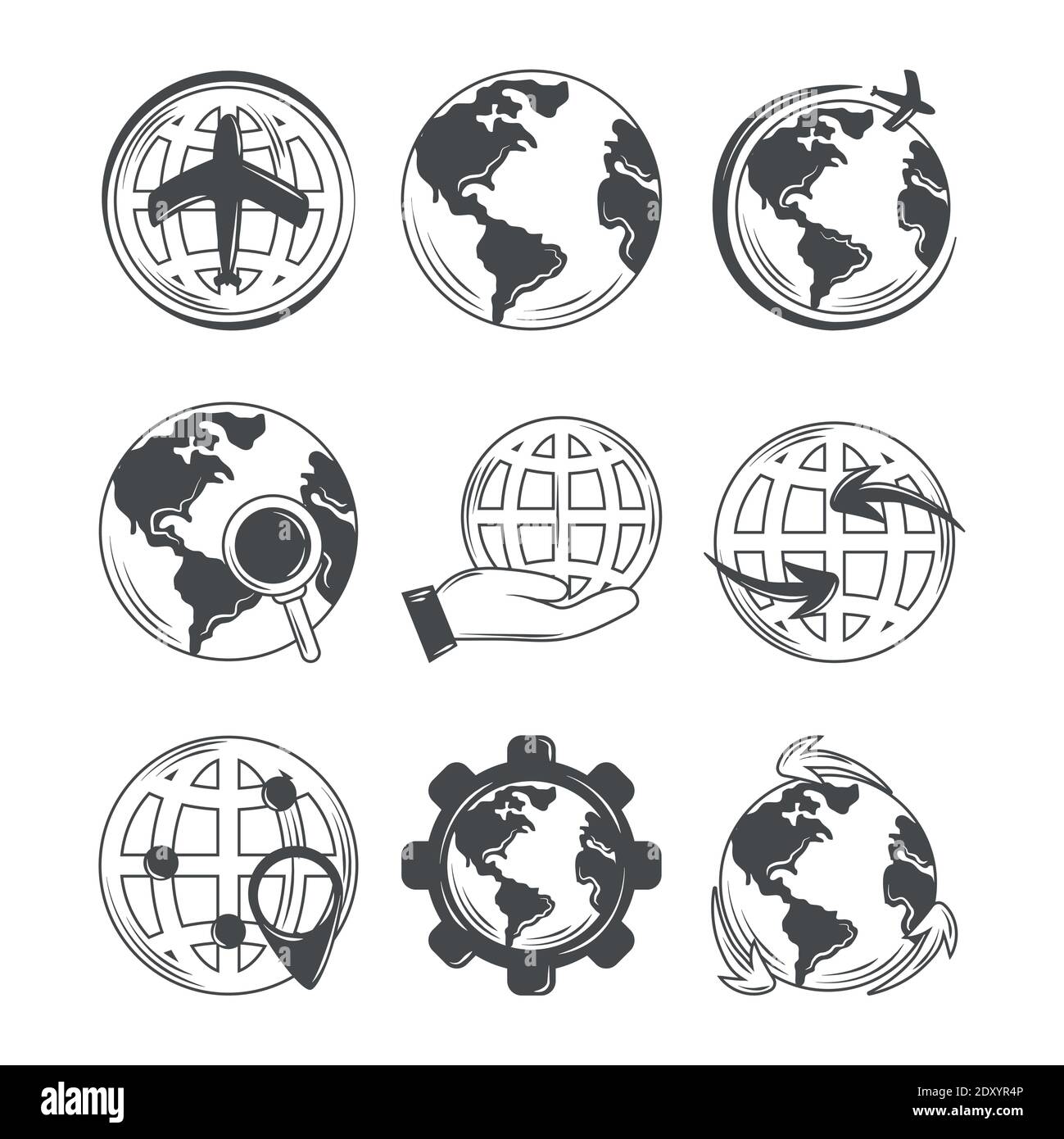 world globe map , travel planning, save the planet and more icons ...