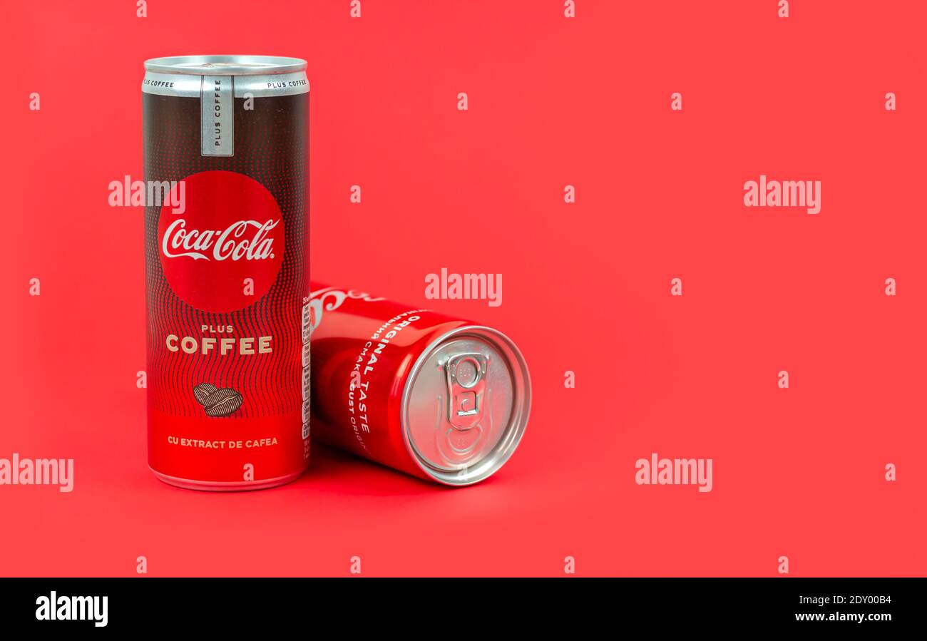 Kiev, Ukraine - December 17, 2020: Two cans of fizzy Coca-Cola plus ...