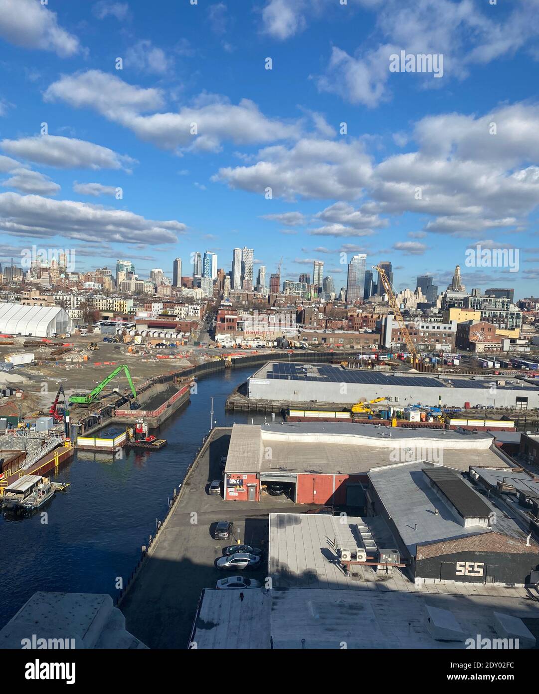 Looking down the Gowanus Canal with downtown Brooklyn on the horizon on ...