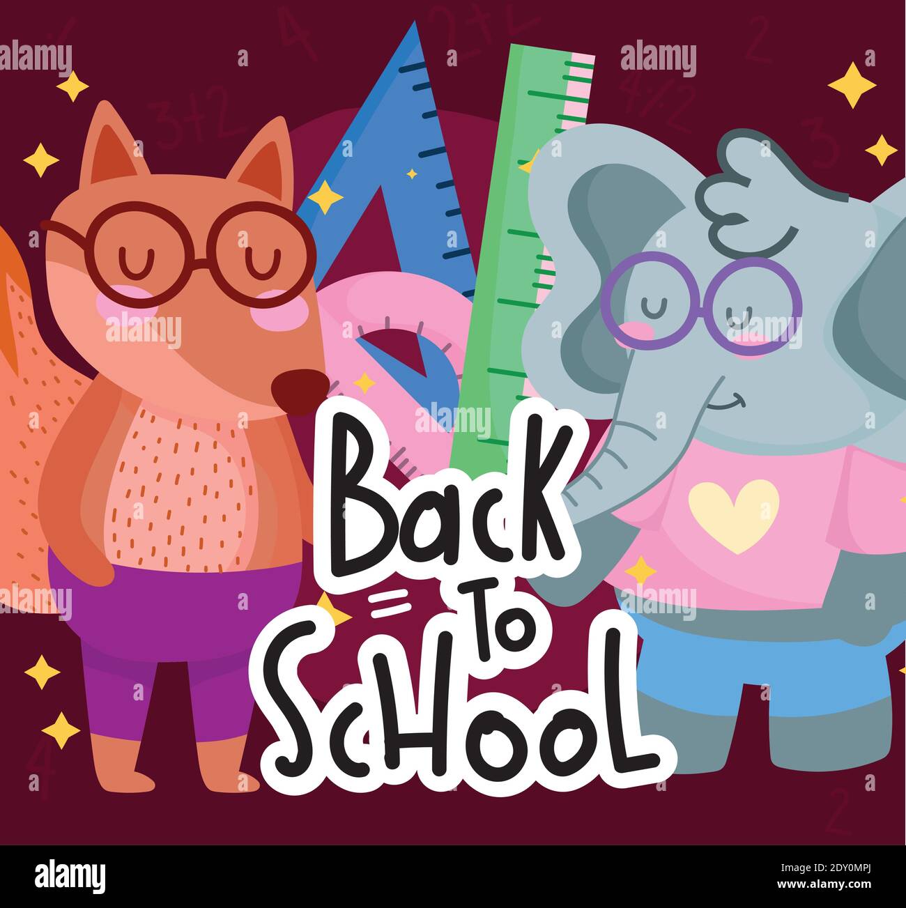 back to school cute elephant squirrel with glasses and ruler cartoon ...