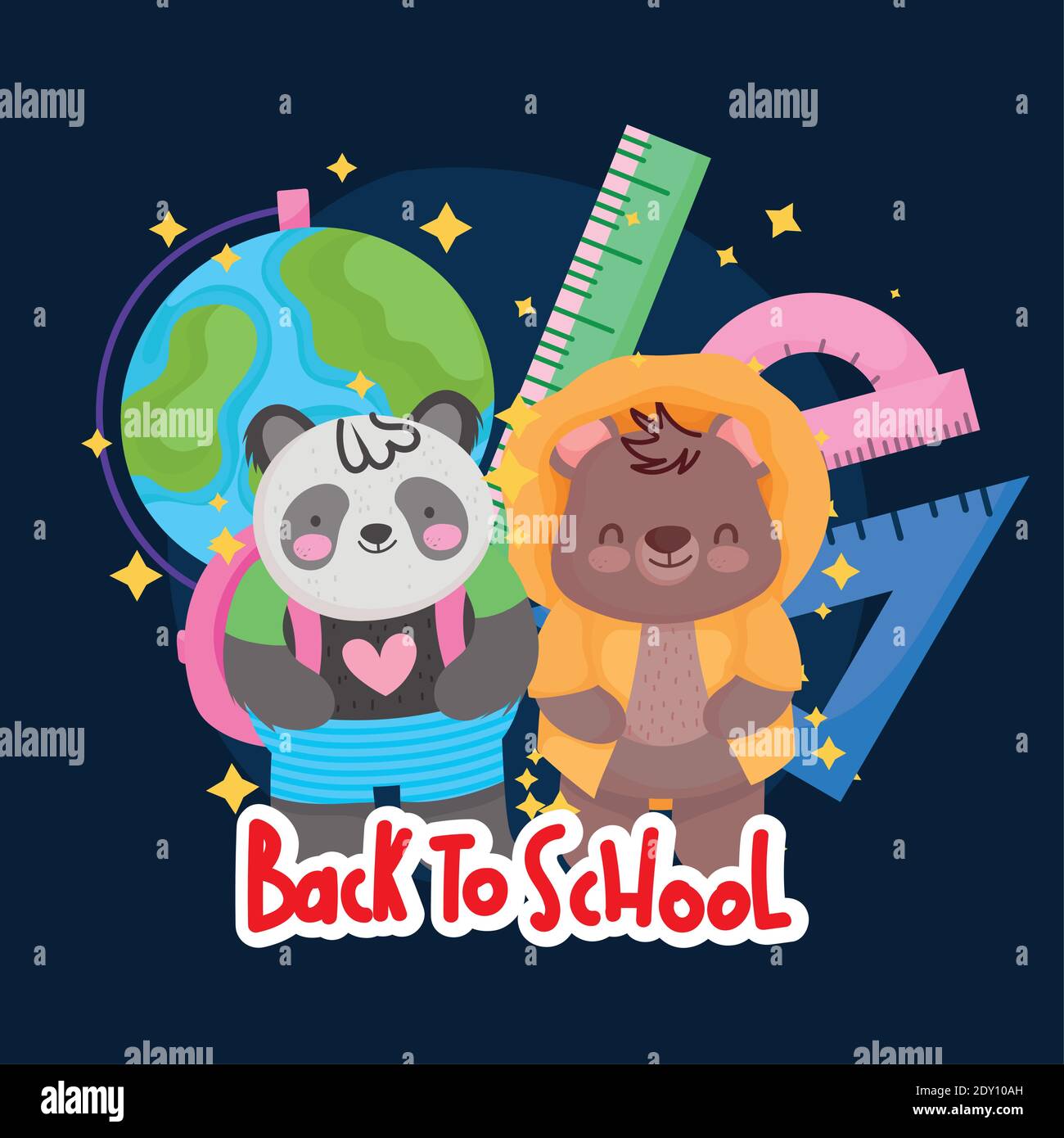 back to school cute panda bear with map and ruler supplies class vector ...