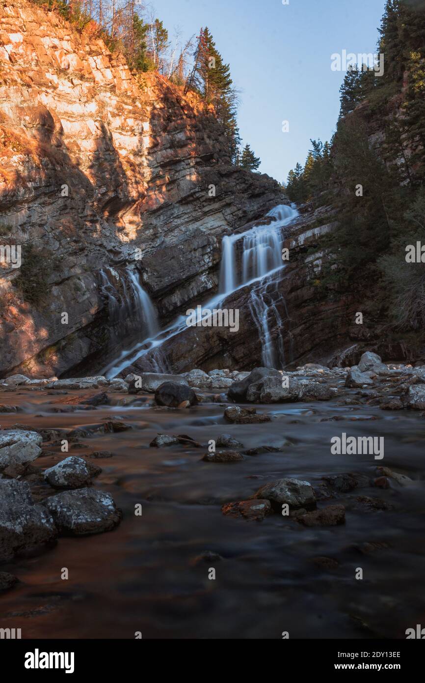 A beautiful shot of geological strata with waterfalls Stock Photo - Alamy