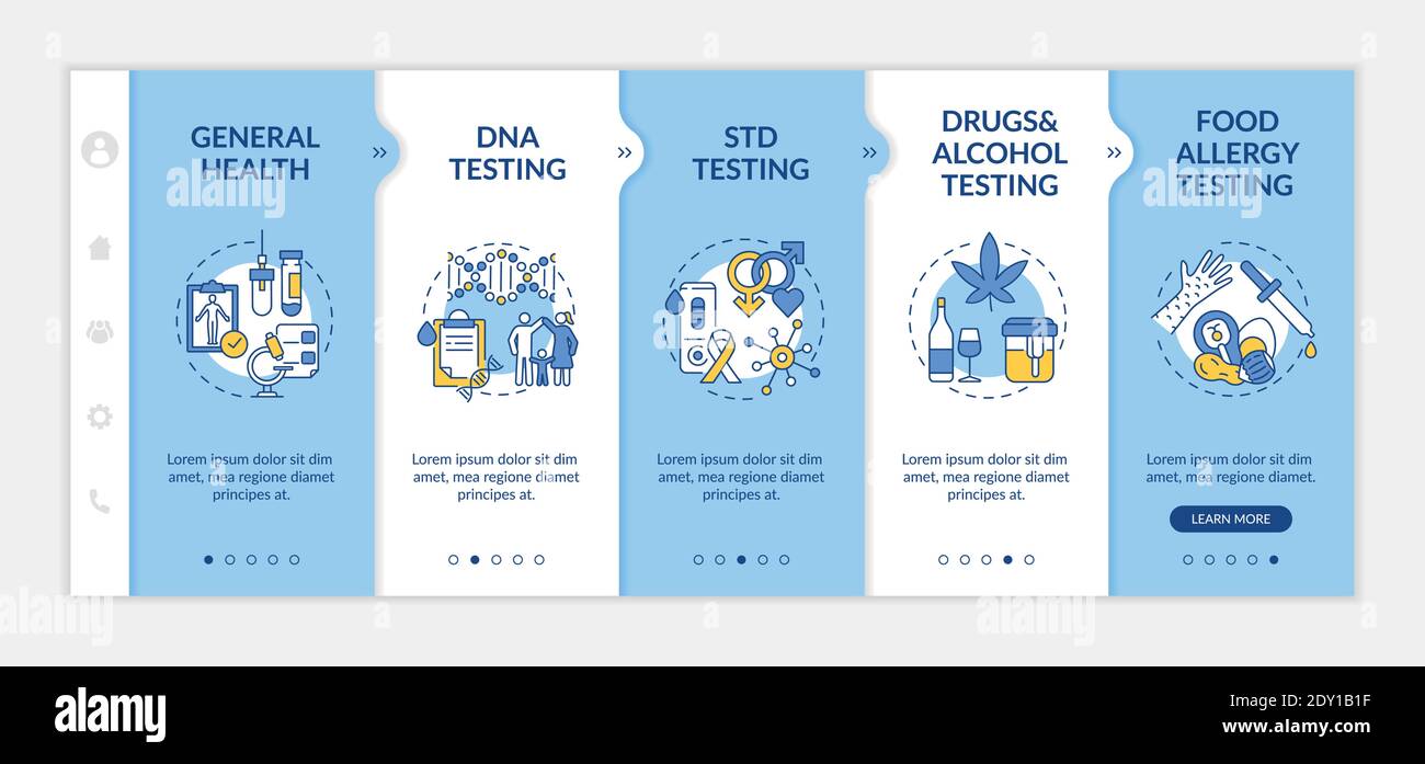 Top laboratory testing categories onboarding vector template Stock ...