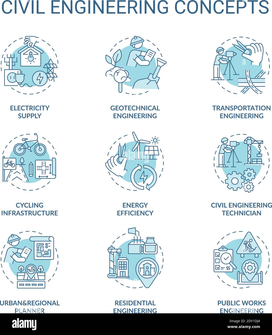 Civil engineering turquoise concept icons set Stock Vector Image & Art ...