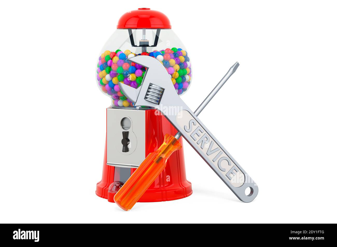 Service and repair of gumball machine, 3D rendering isolated on white ...