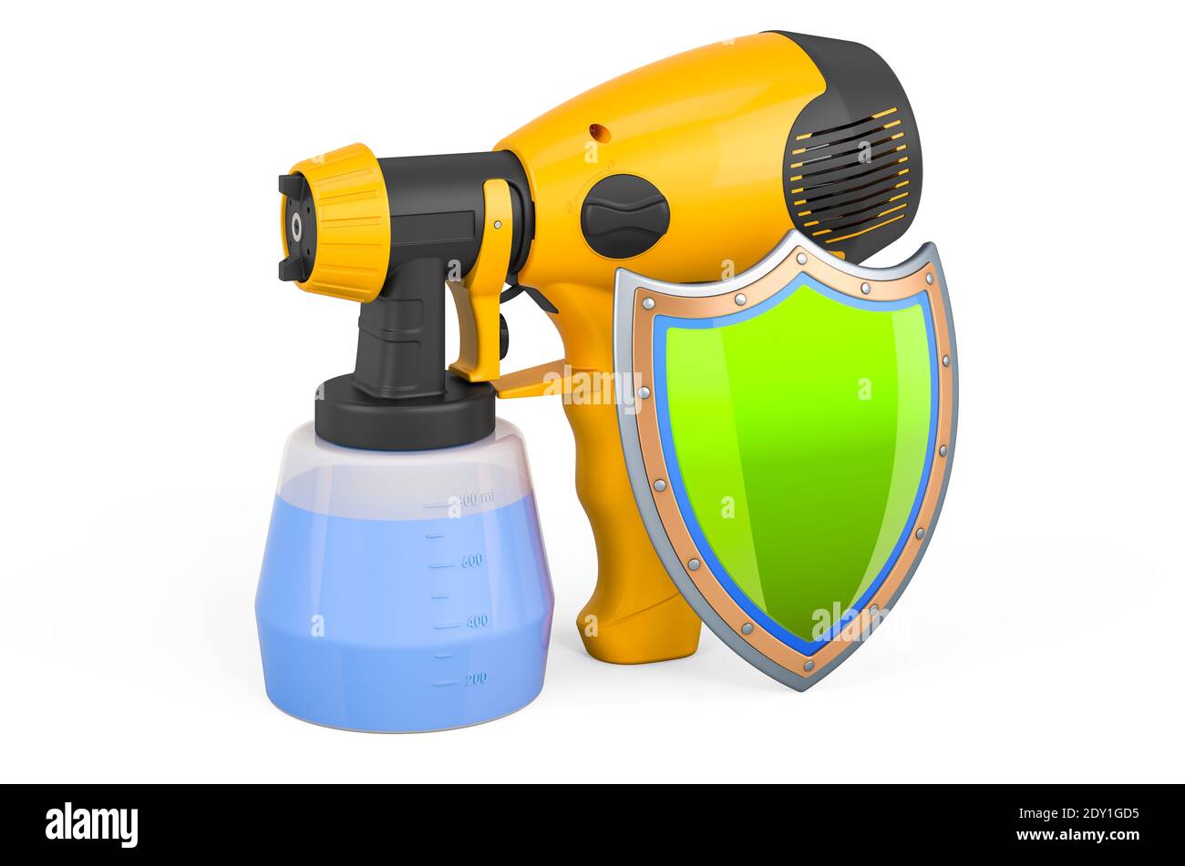 Painting spray gun with shield, 3D rendering isolated on white ...