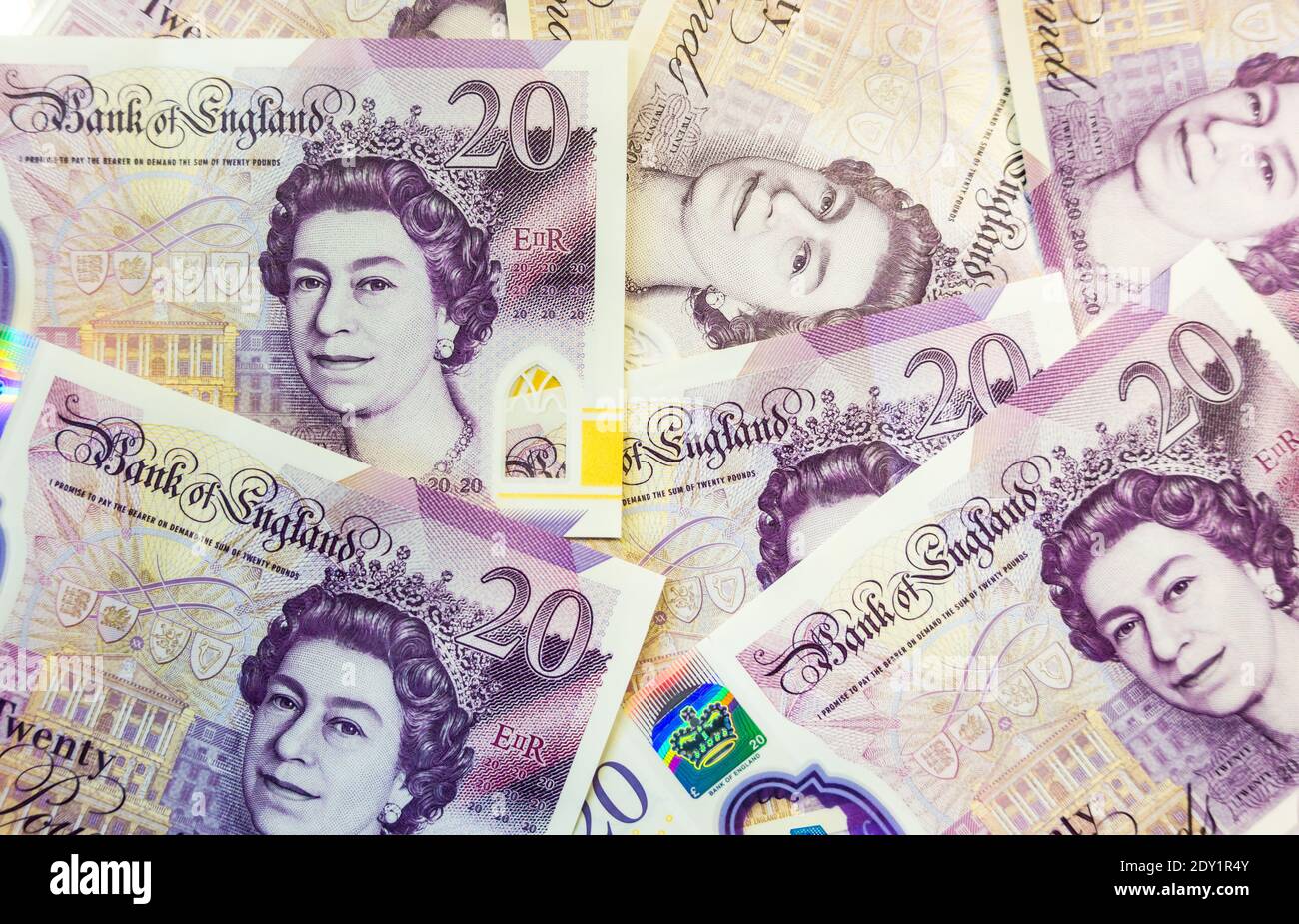 English Sterling polymer current notes in denominations of twenty ...