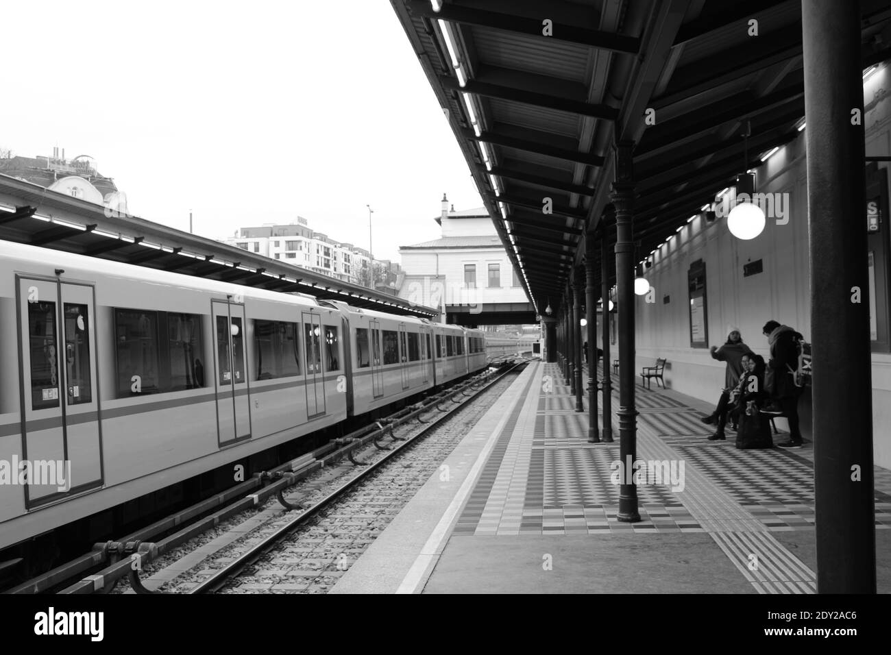 Train passing platform Black and White Stock Photos & Images - Alamy