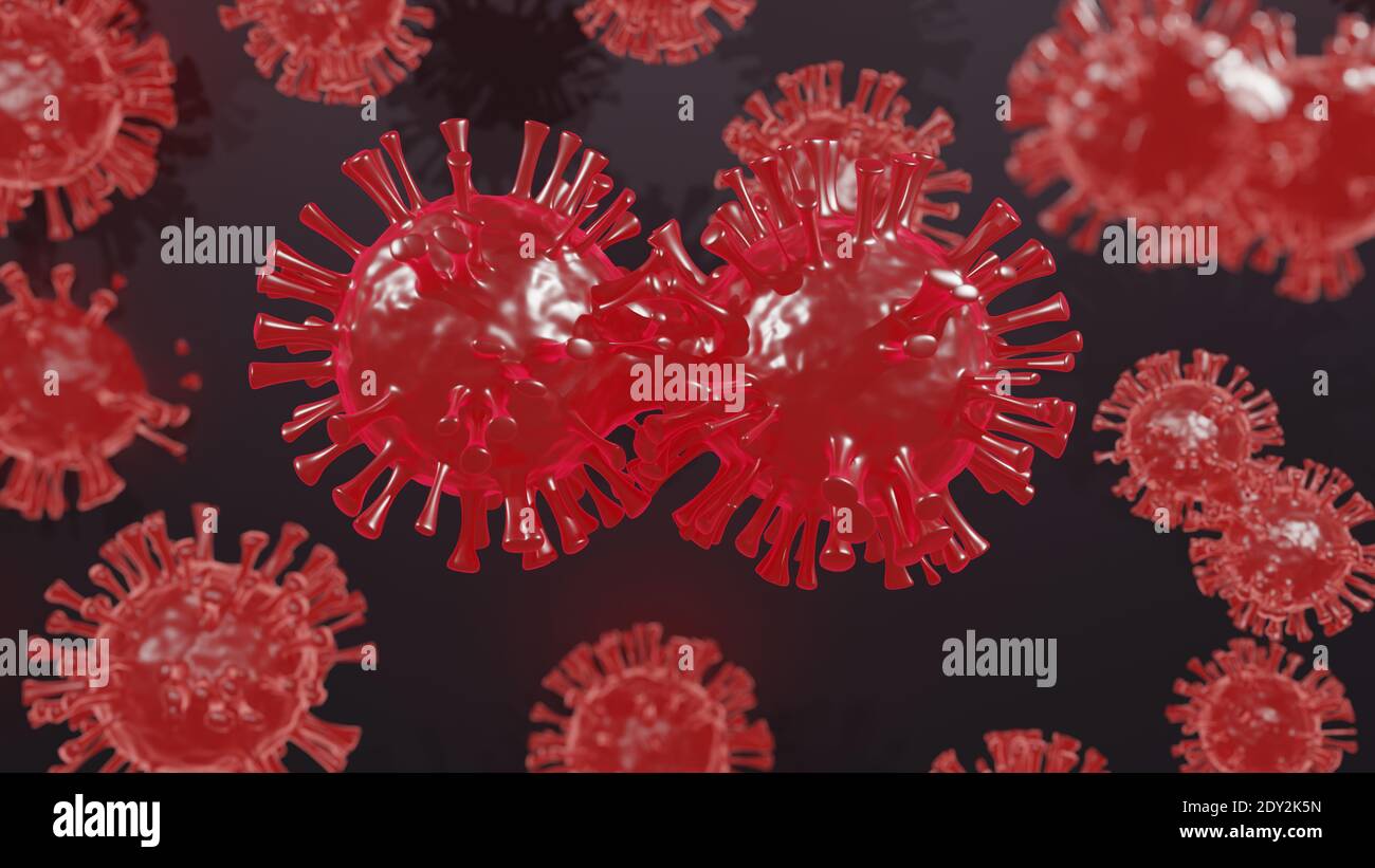 Process of coronavirus mutation on dark background. 3d illustration of ...