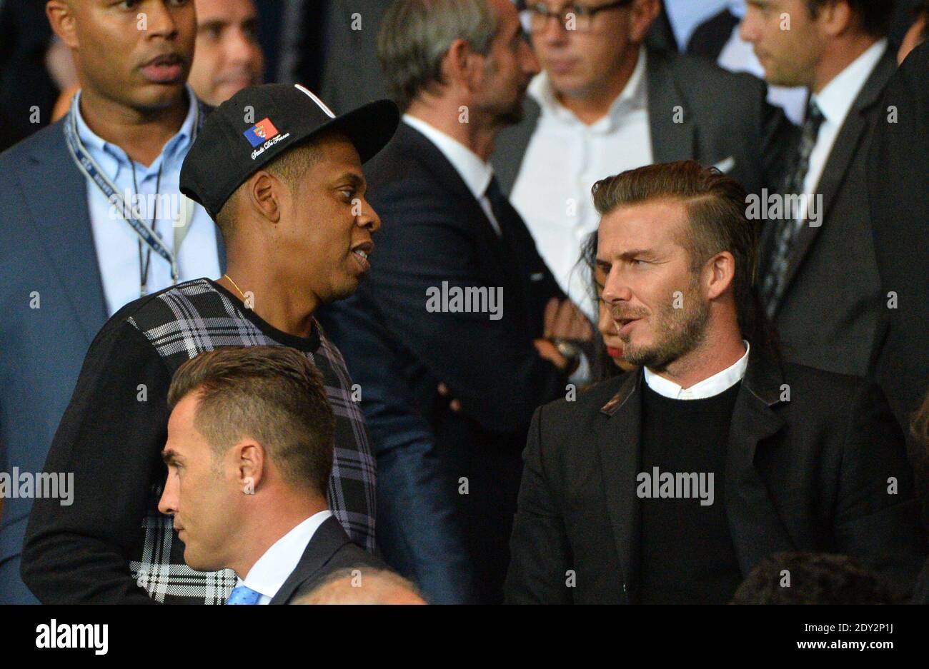 Jay-Z and David Beckham attending the UEFA Champions League soccer ...