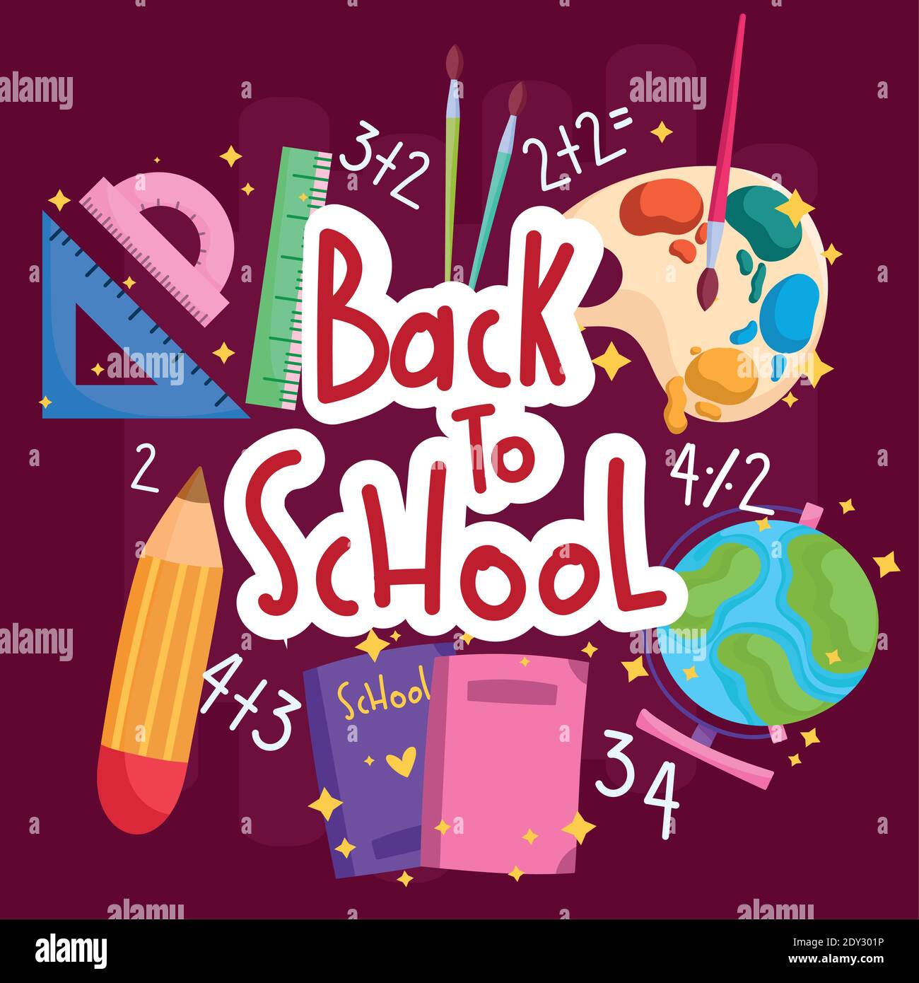 back to school map books pencil watercolor palette and ruler creative ...