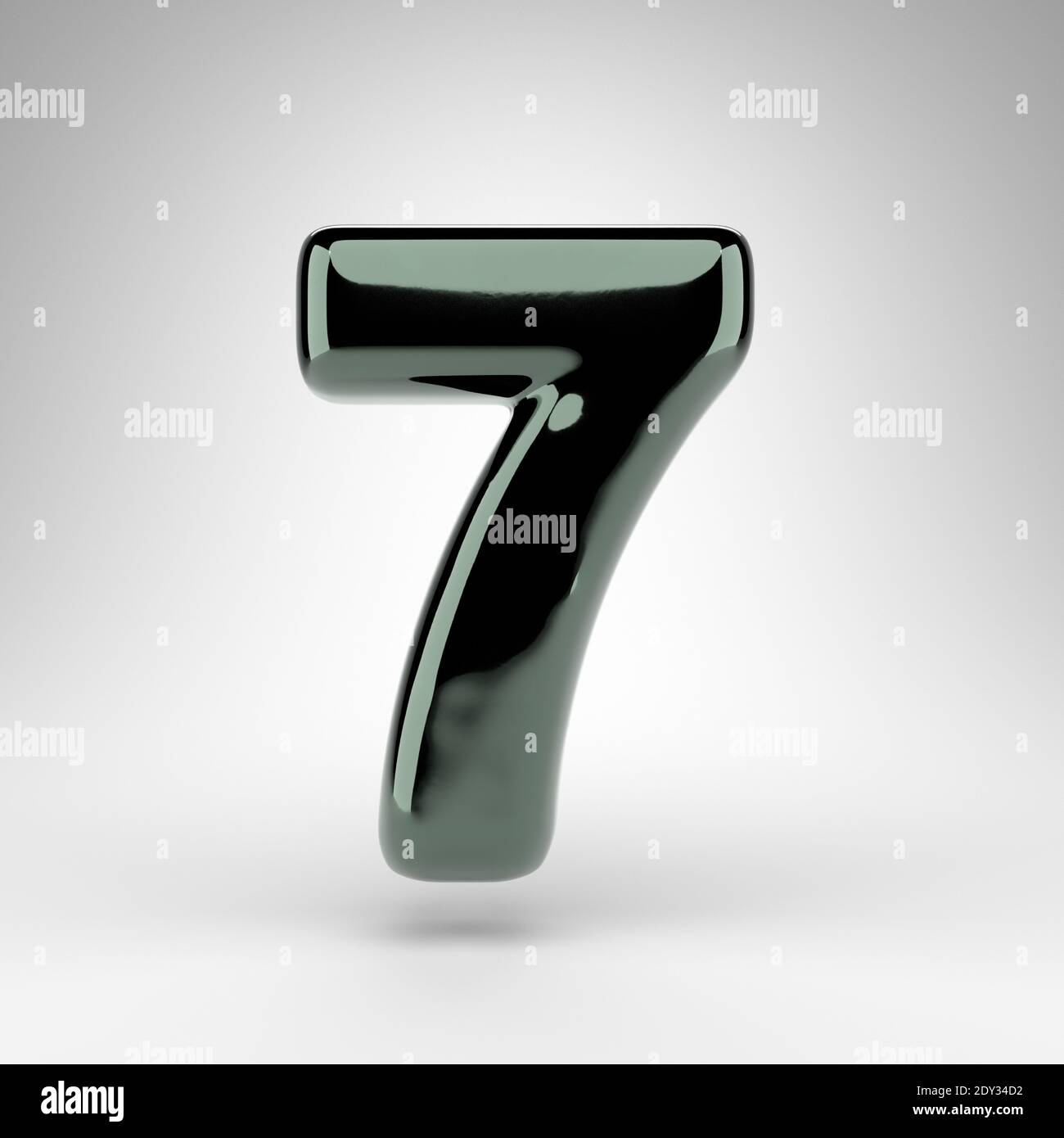 Number 7 on white background. Green chrome 3D rendered number with ...