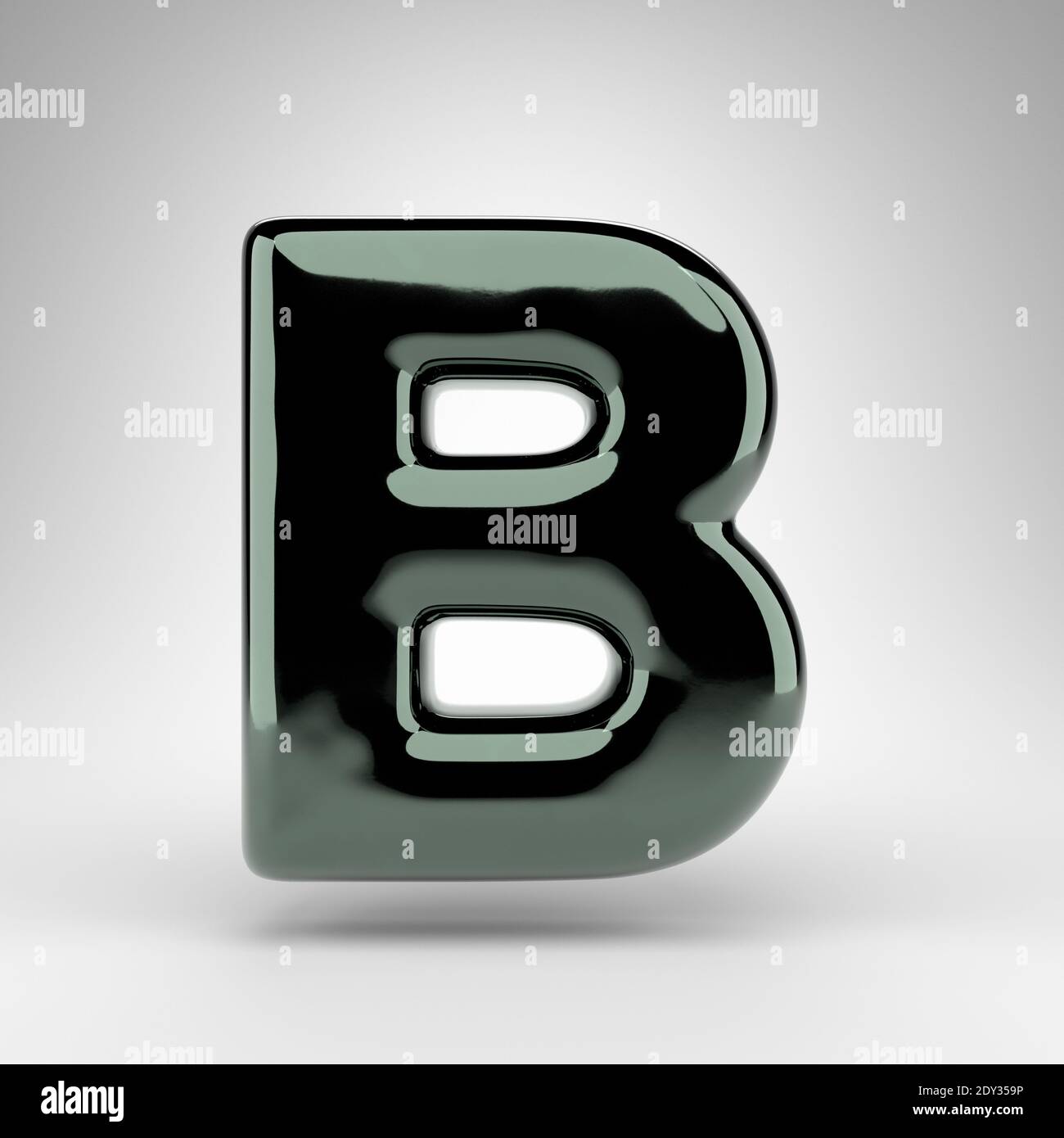 Letter B uppercase on white background. Green chrome 3D rendered font ...