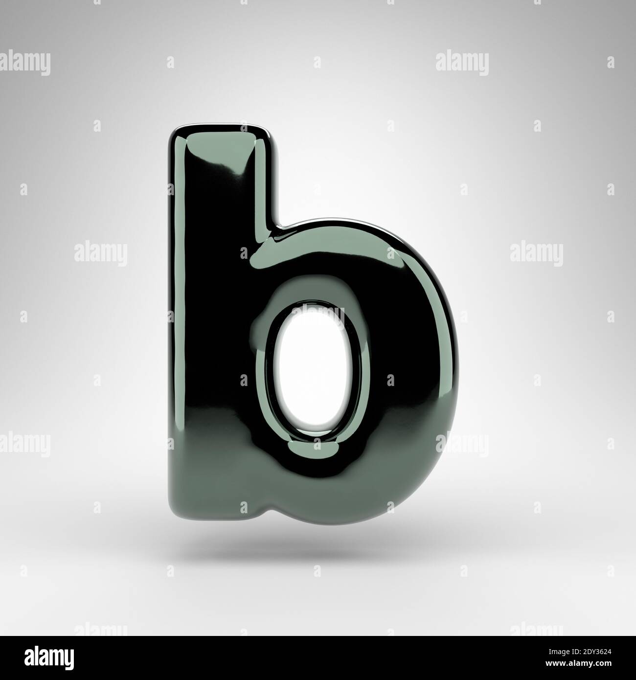 Letter B lowercase on white background. Green chrome 3D rendered font ...