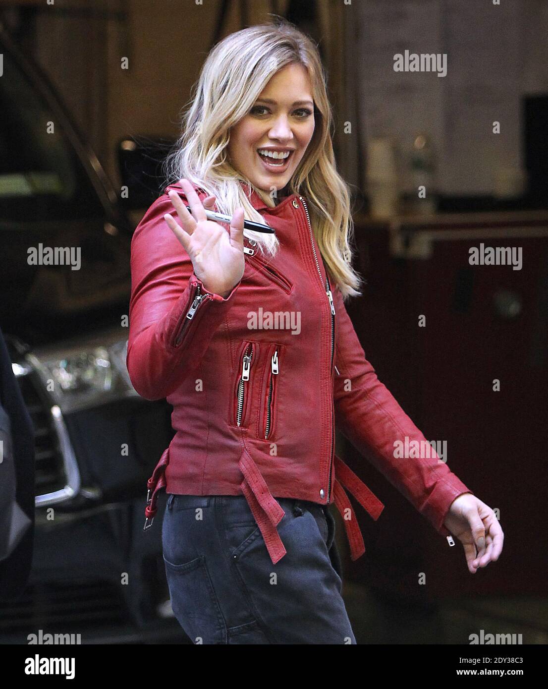 U.S actress Hilary Duff is posing and signing for fans outside the TV ...