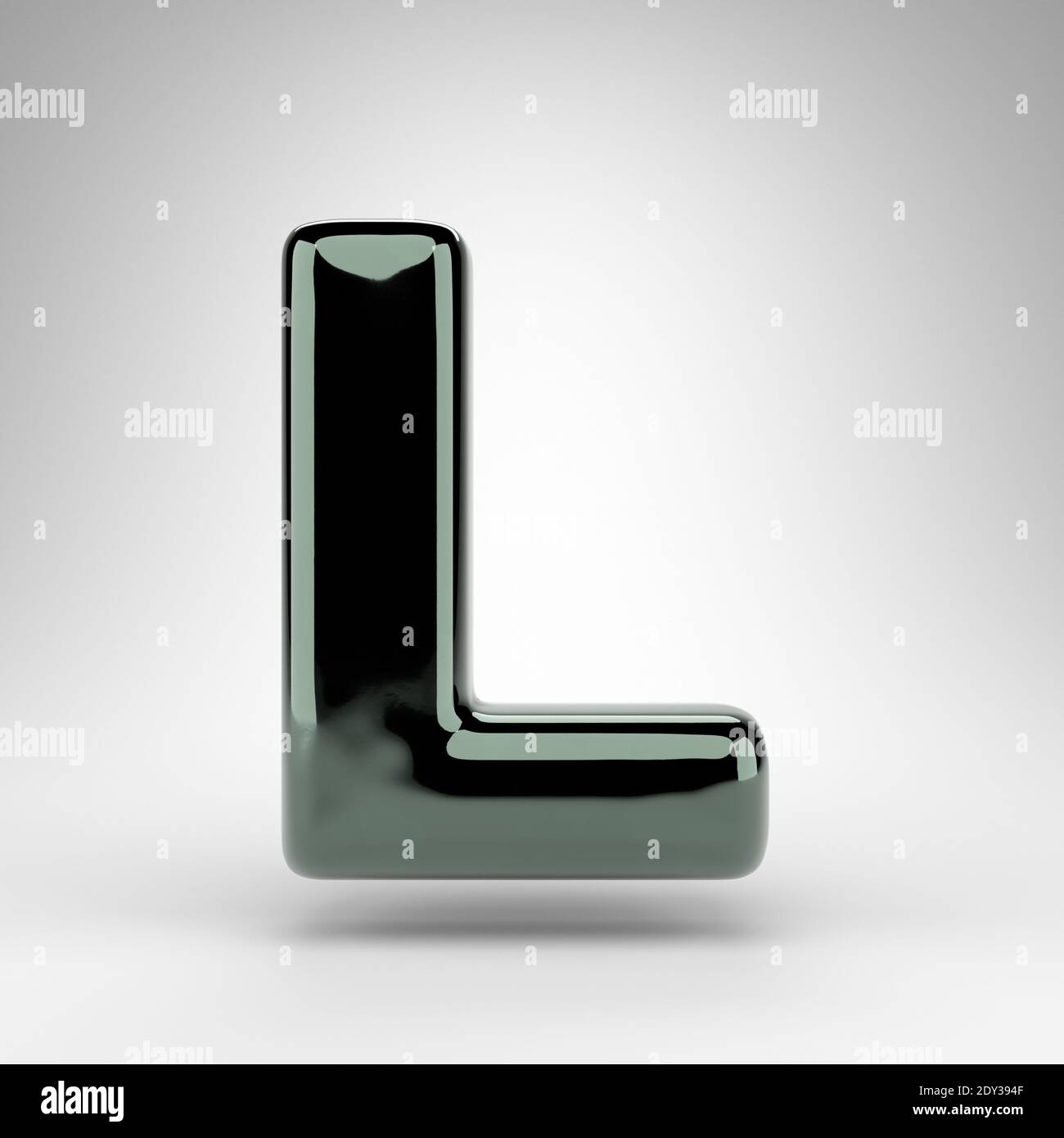 Letter L uppercase on white background. Green chrome 3D rendered font ...