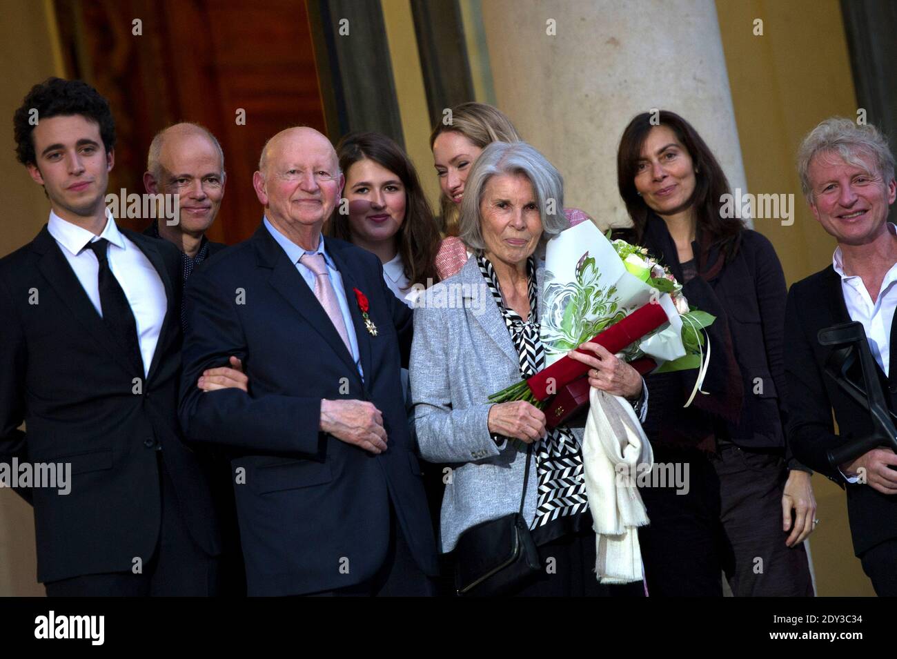 Former Cannes Film Festival President Gilles Jacob stands next to his ...