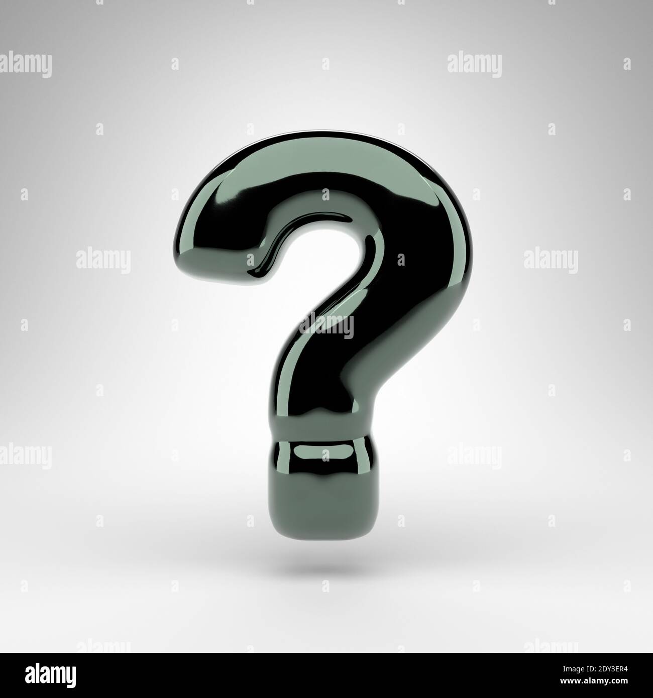 Question symbol on white background. Green chrome 3D rendered sign with ...