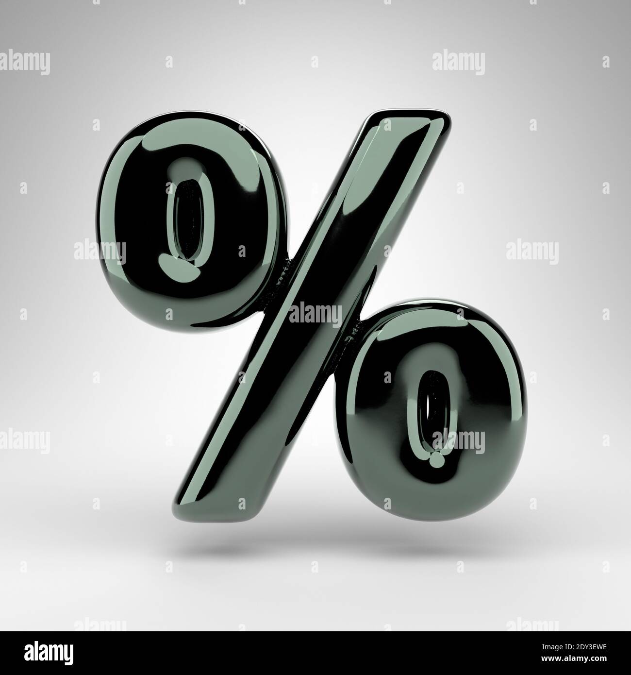 Percent symbol on white background. Green chrome 3D rendered sign with ...