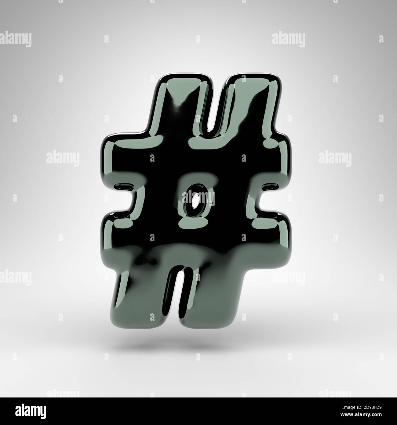 Hashtag symbol on white background. Green chrome 3D rendered sign with ...